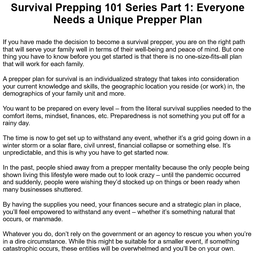 Survival Prepping 101 Series Part 1: Everyone Needs a Unique Prepper ...